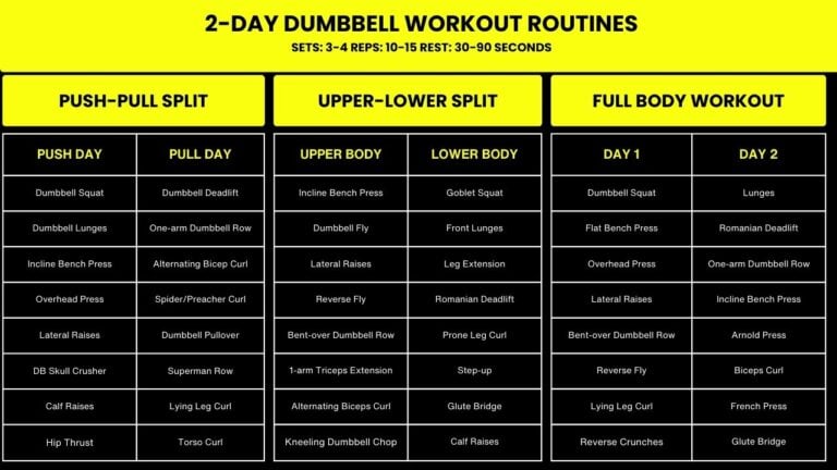 2 Day Dumbbell Workout Plan PDF (Full-Body/Split/Hybrid)