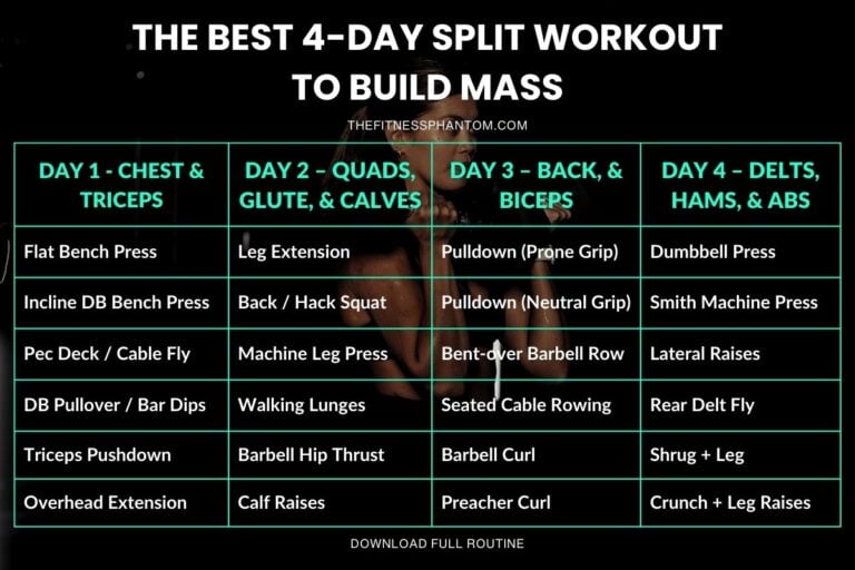 Bodybuilding 4 Day Split Gym Workout Plan (PDF Included)